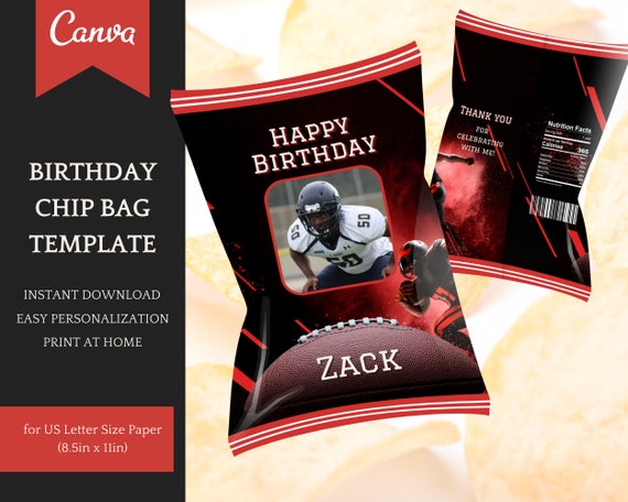 Football Chip Bag Template Customizable Birthday Party - Etsy