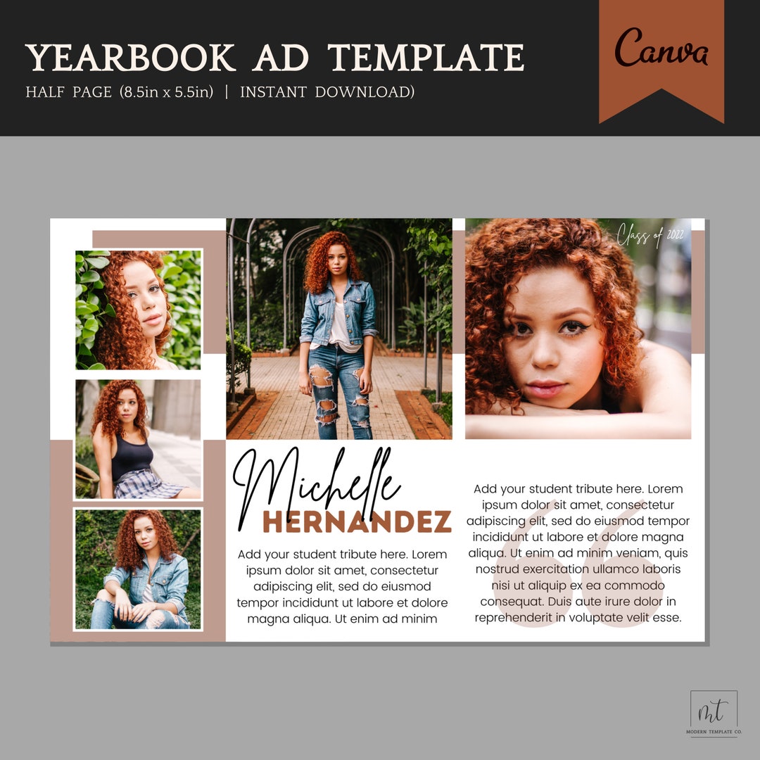 Yearbook Ad Template - Fully Editable Half Page Template for Senior ...