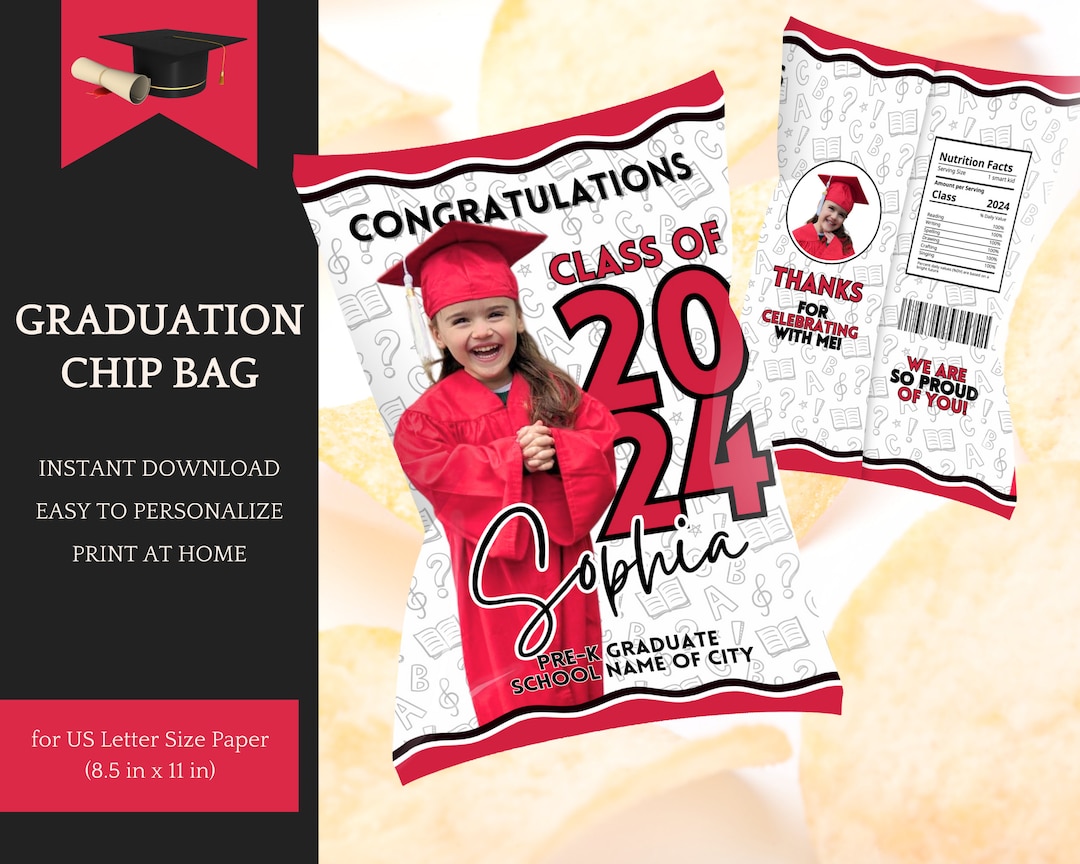 Red Graduation Chip Bag Template for Pre-k, Pre-school, Kindergarten ...
