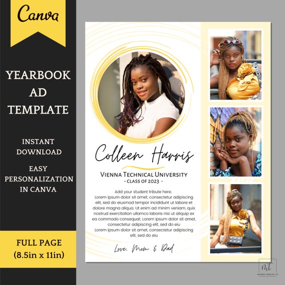 Graduation Dedication Template Senior Yearbook Ad Template, Full Page