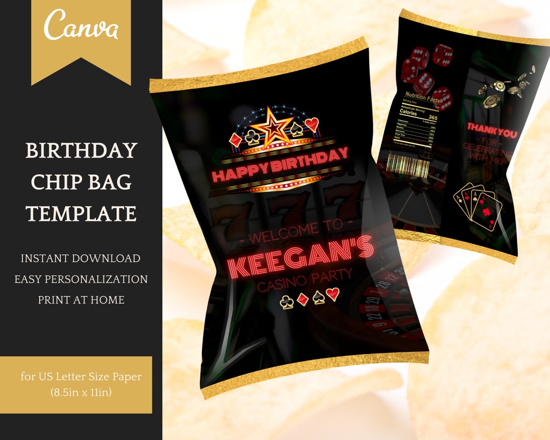 Chip Bag Template, Casino Birthday Party Decorations, Customizable ...