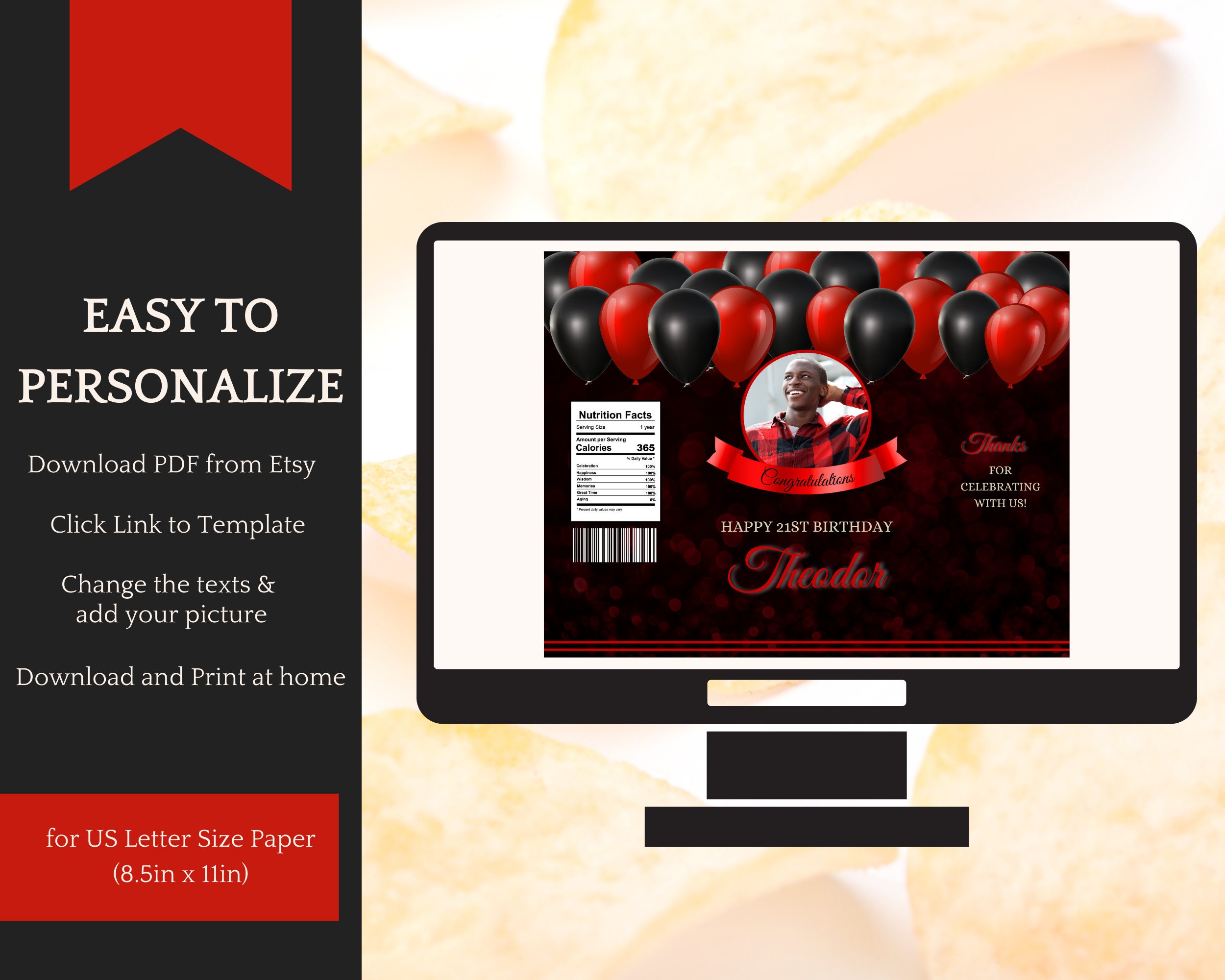 Birthday Chip Bag Template, Elegant Customizable Party Decoration, Easy ...