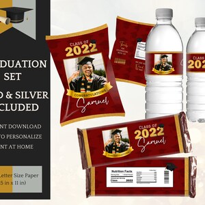 Red Gold/silver Graduation Decorations Chip Bag Template - Etsy