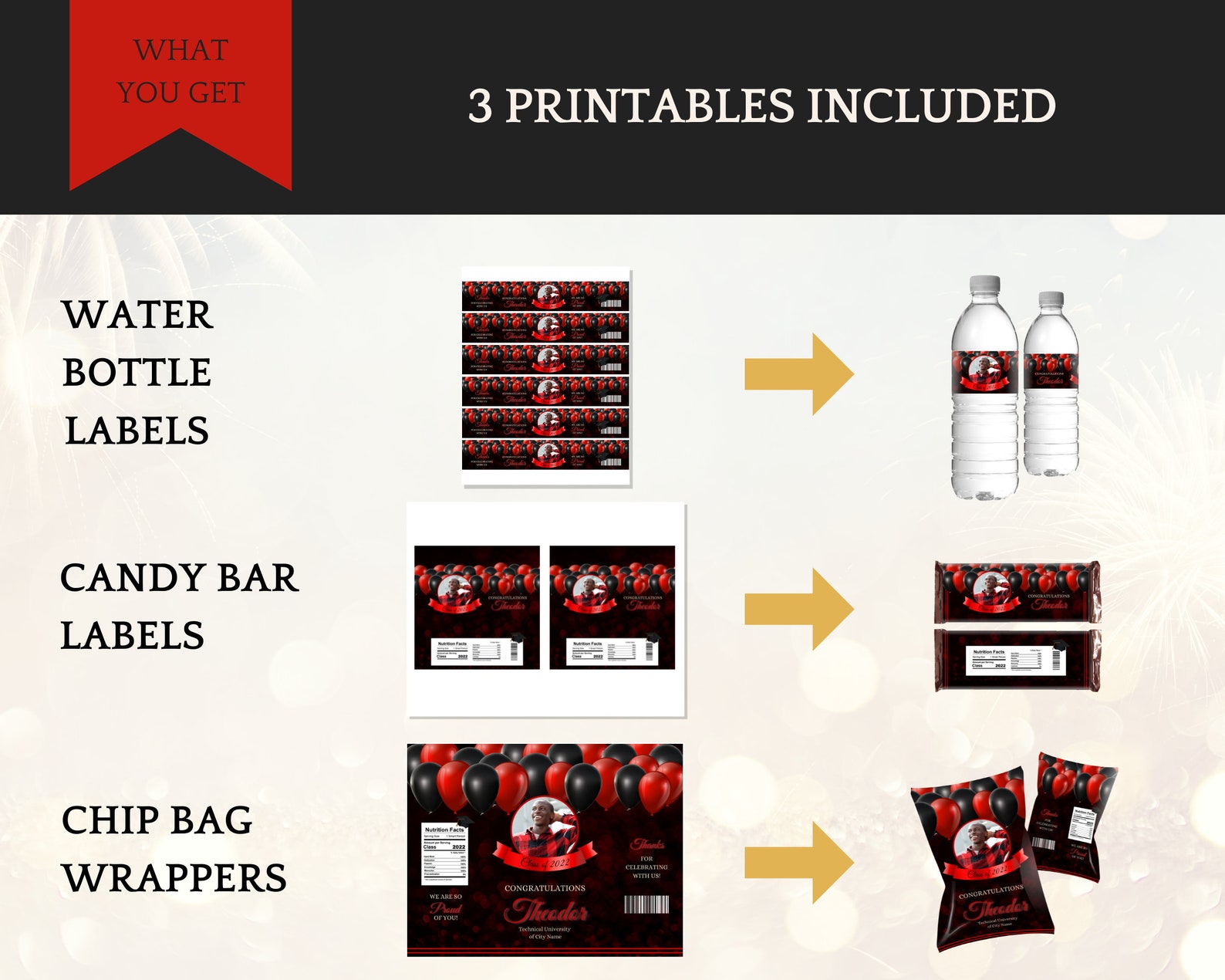 Graduation Decorations Chip Bag Template Candy Bars & Water - Etsy