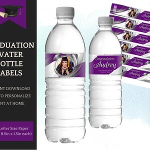 Purple Graduation Decorations Bundle, Chip Bag Template, Candy & Water ...