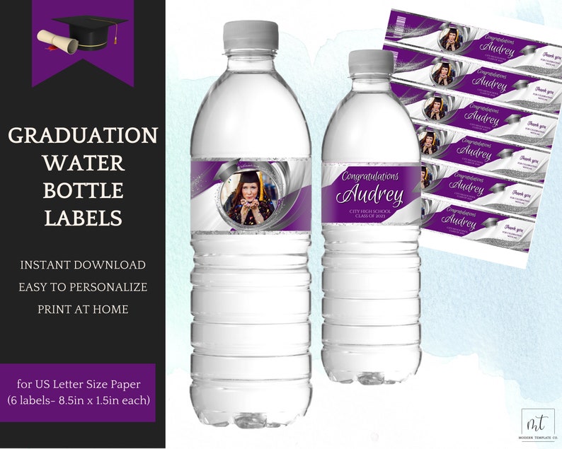 Purple Graduation Decorations Bundle, Chip Bag Template, Candy & Water ...
