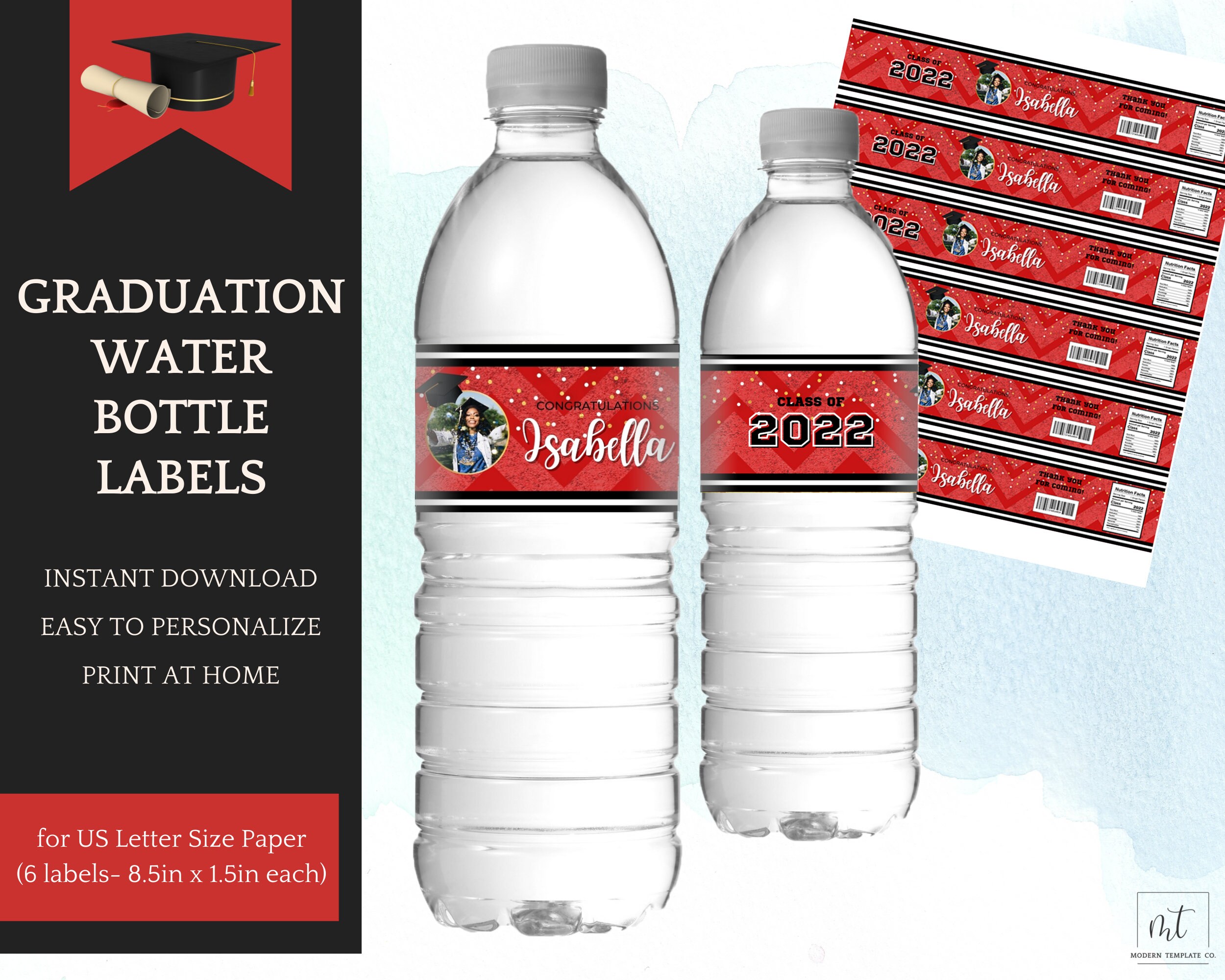 Water Bottle Label Template Editable Graduation Party - Etsy