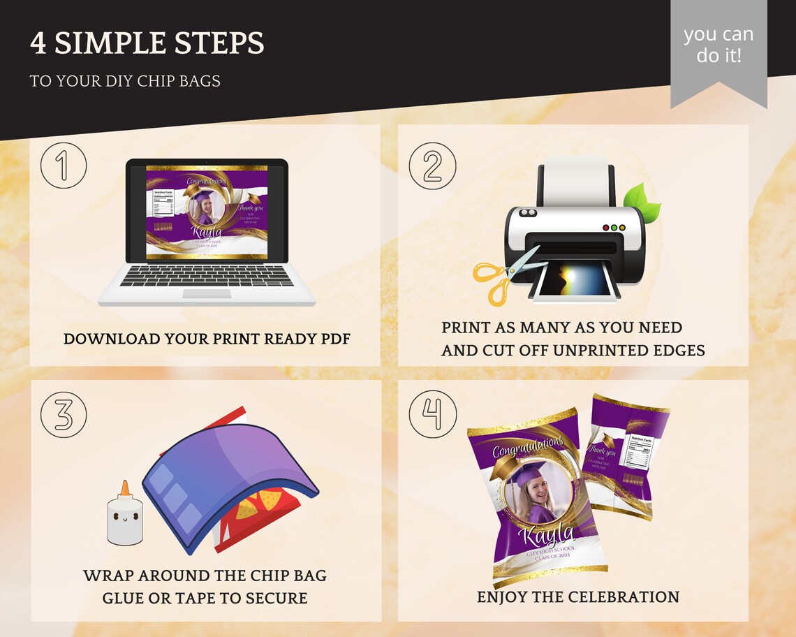 Purple Graduation Chip Bag Template, Grad Party Decorations, Class of ...