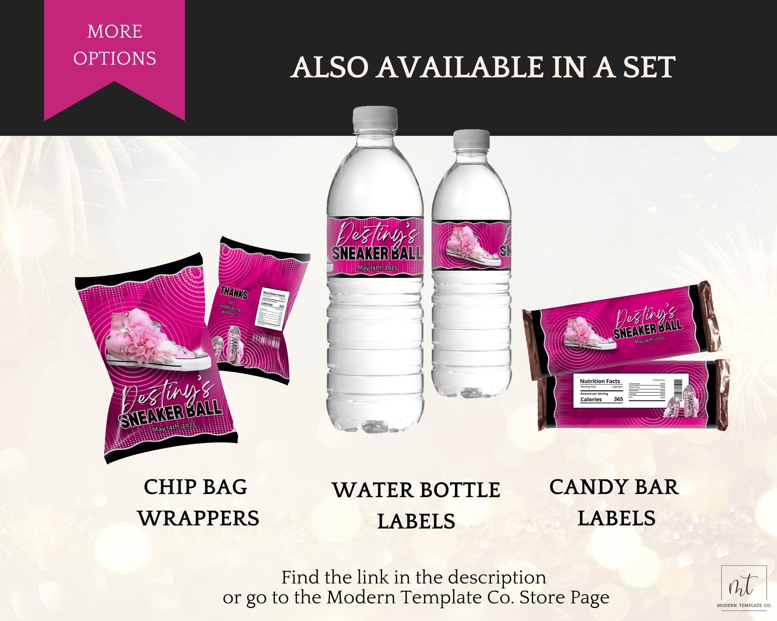 Sneaker Ball Candy Bar Template in Hot Pink, Birthday Decorations for ...
