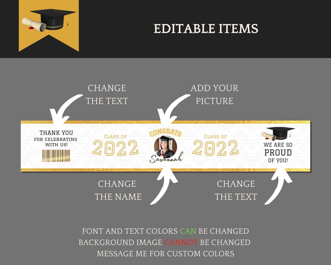 Water Bottle Label Template Editable Graduation Party - Etsy