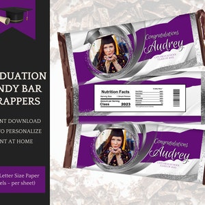 Purple Graduation Decorations Bundle, Chip Bag Template, Candy & Water ...