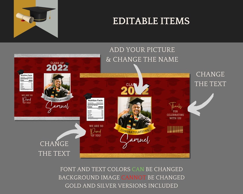 Red Gold/silver Graduation Decorations Chip Bag Template - Etsy