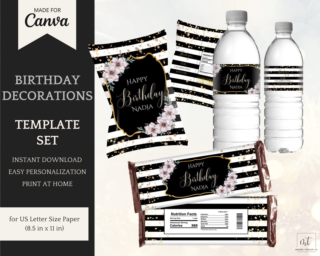 Chip Bag Template, Water Bottle, Candy Bar Labels, Striped Birthday ...