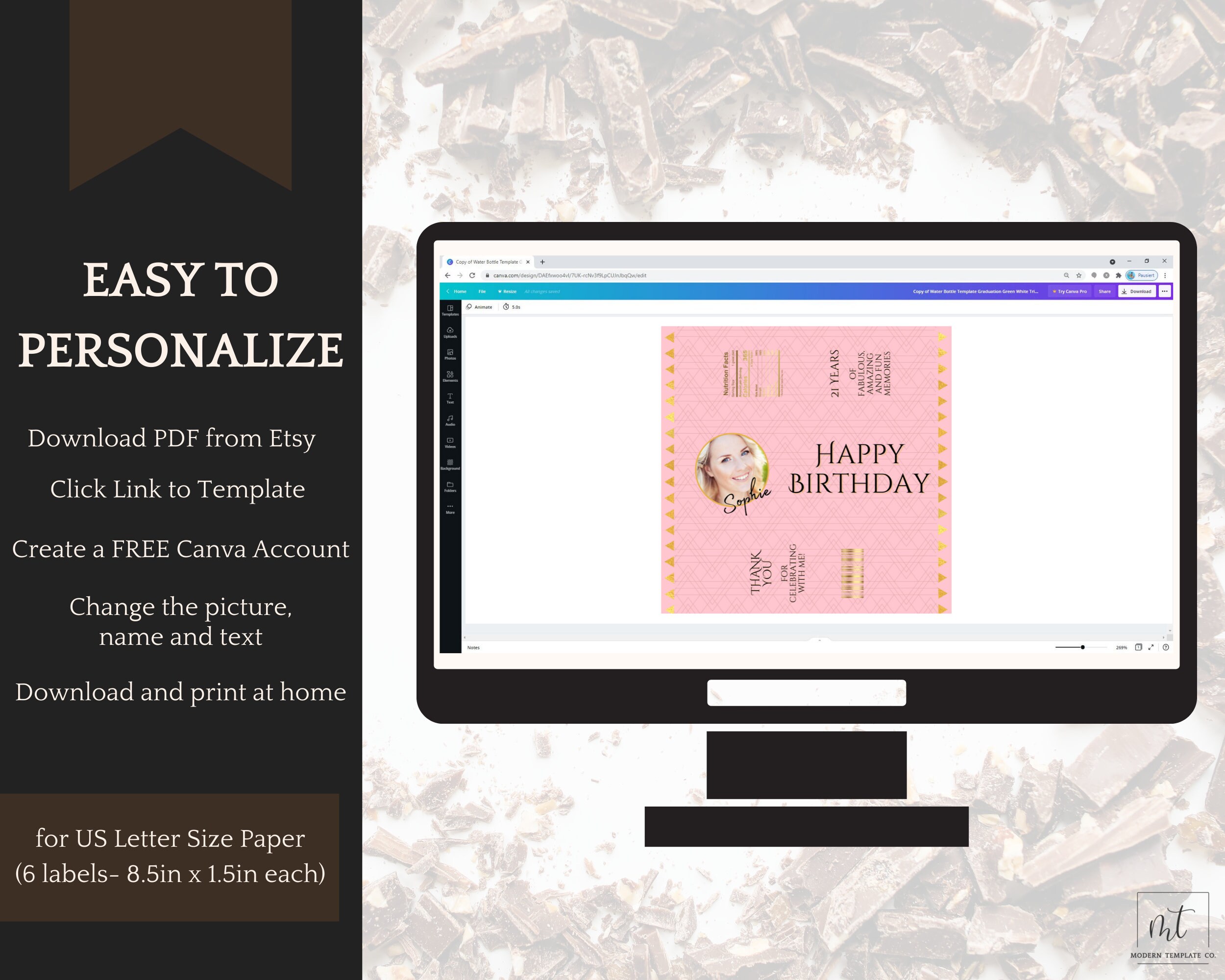 Candy Bar Template Birthday Decorations for Her Editable - Etsy