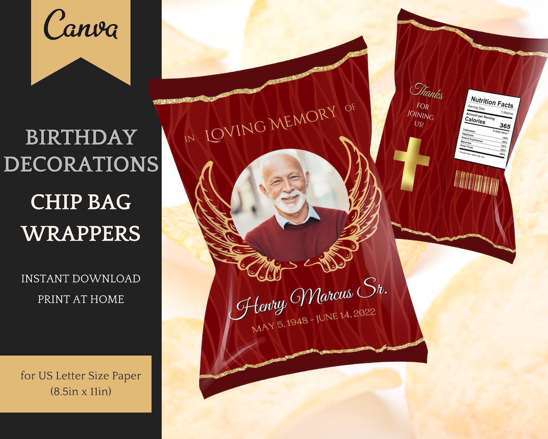 Chip Bag Template for Celebration of Life / Funeral / Memorial, Choose ...