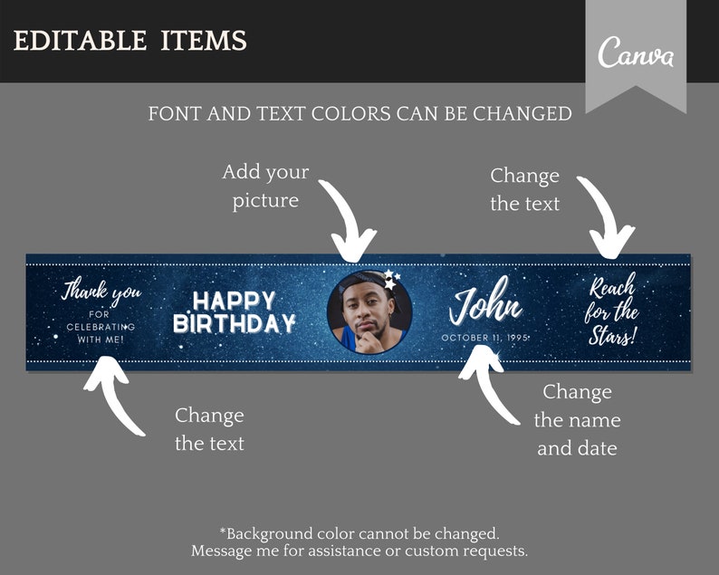 Water Bottle Label Template Navy Stars, Printable Birthday Decorations ...