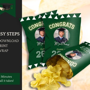 Chip Bag Template Editable, Graduation Party, Class of 2023 in Green ...