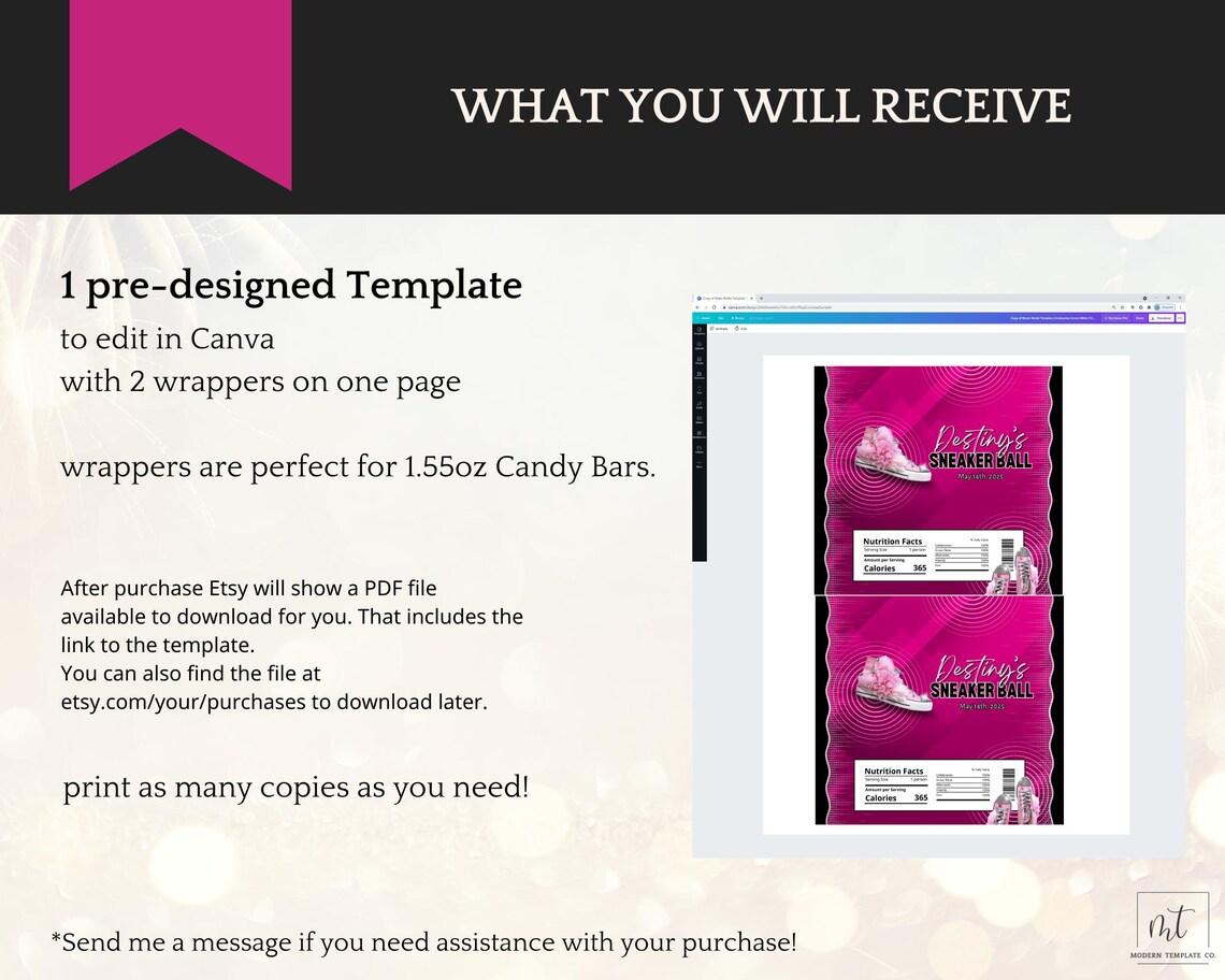 Sneaker Ball Candy Bar Template in Hot Pink, Birthday Decorations for ...
