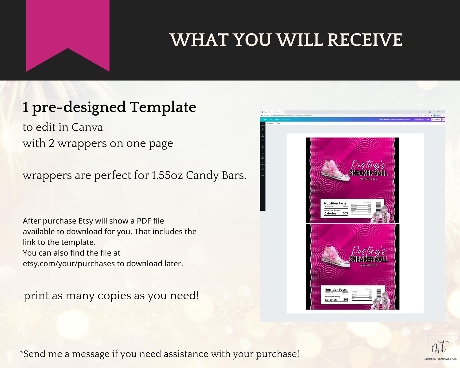 Sneaker Ball Candy Bar Template in Hot Pink, Birthday Decorations for ...