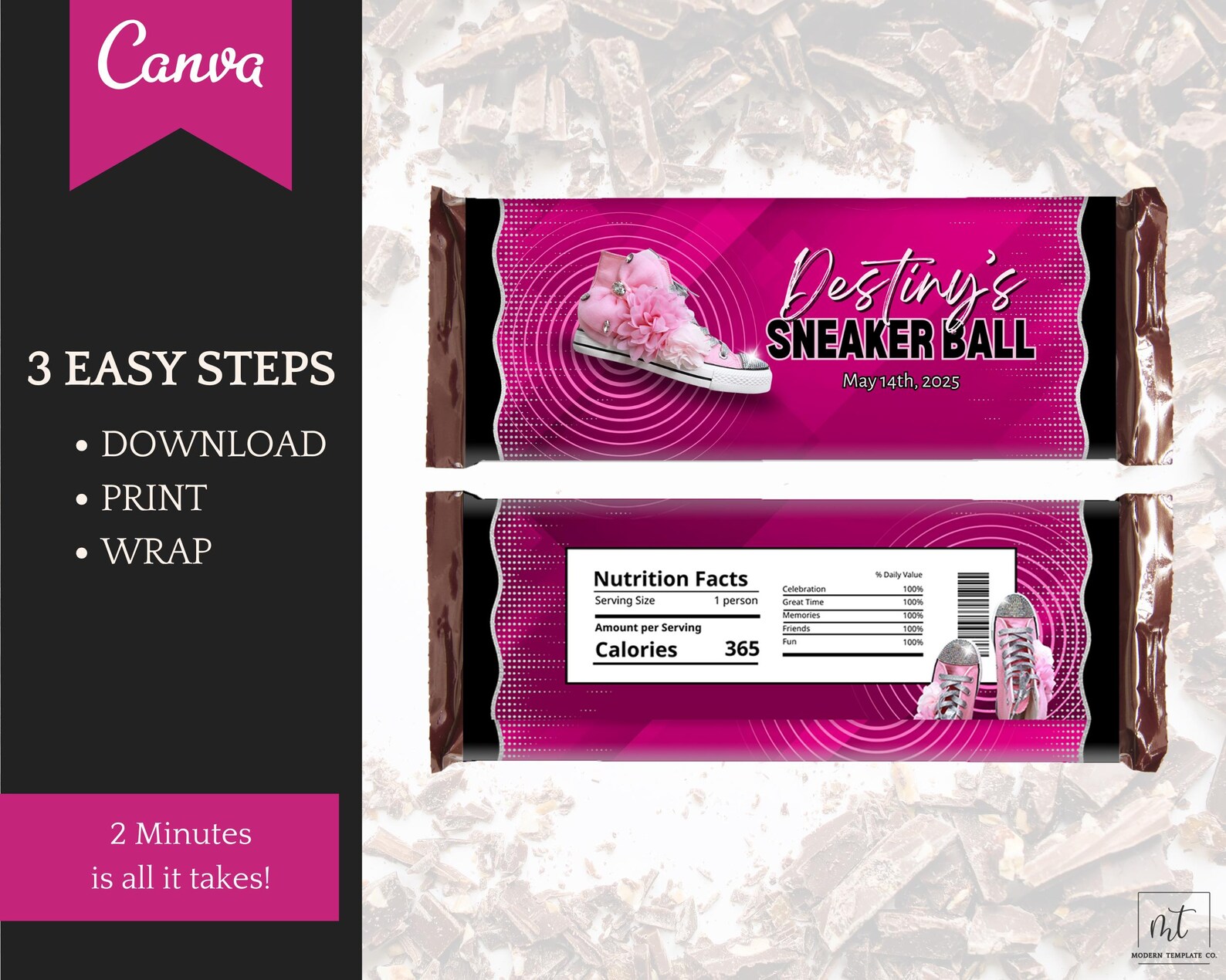 Sneaker Ball Candy Bar Template in Hot Pink, Birthday Decorations for ...
