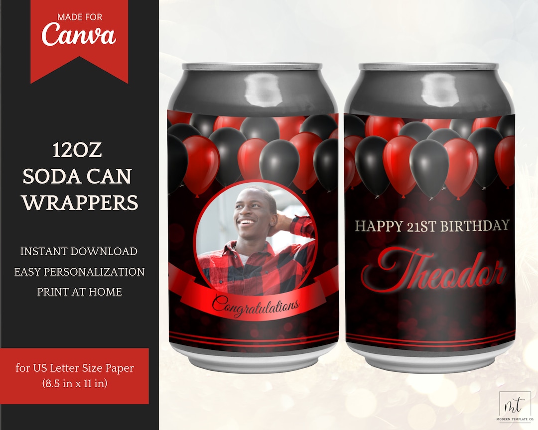 Soda Can Template / Beer Can Wrap: Balloon Themed Labels for 12oz Drink ...