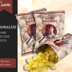 Baseball Chip Bag Template, Customizable Birthday Party Decoration ...
