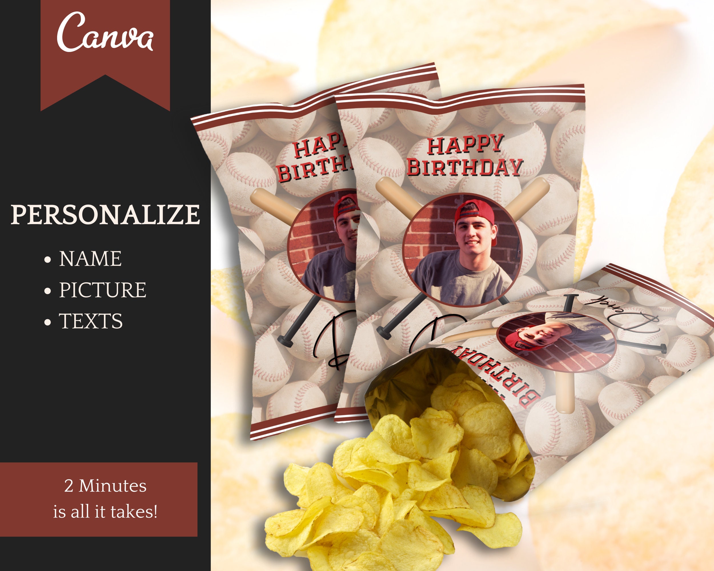 Baseball Chip Bag Template Customizable Birthday Party | Etsy