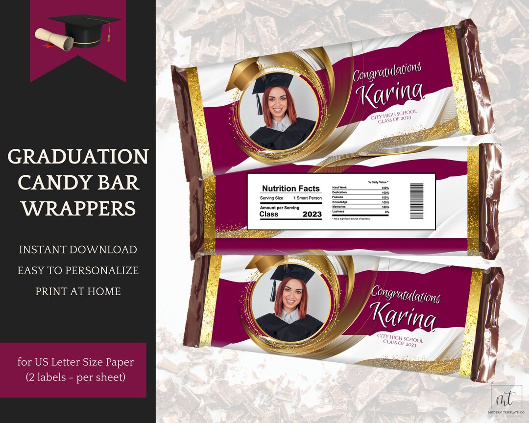 Berry Graduation Candy Bar Template for Girls, Party Decorations, Class ...