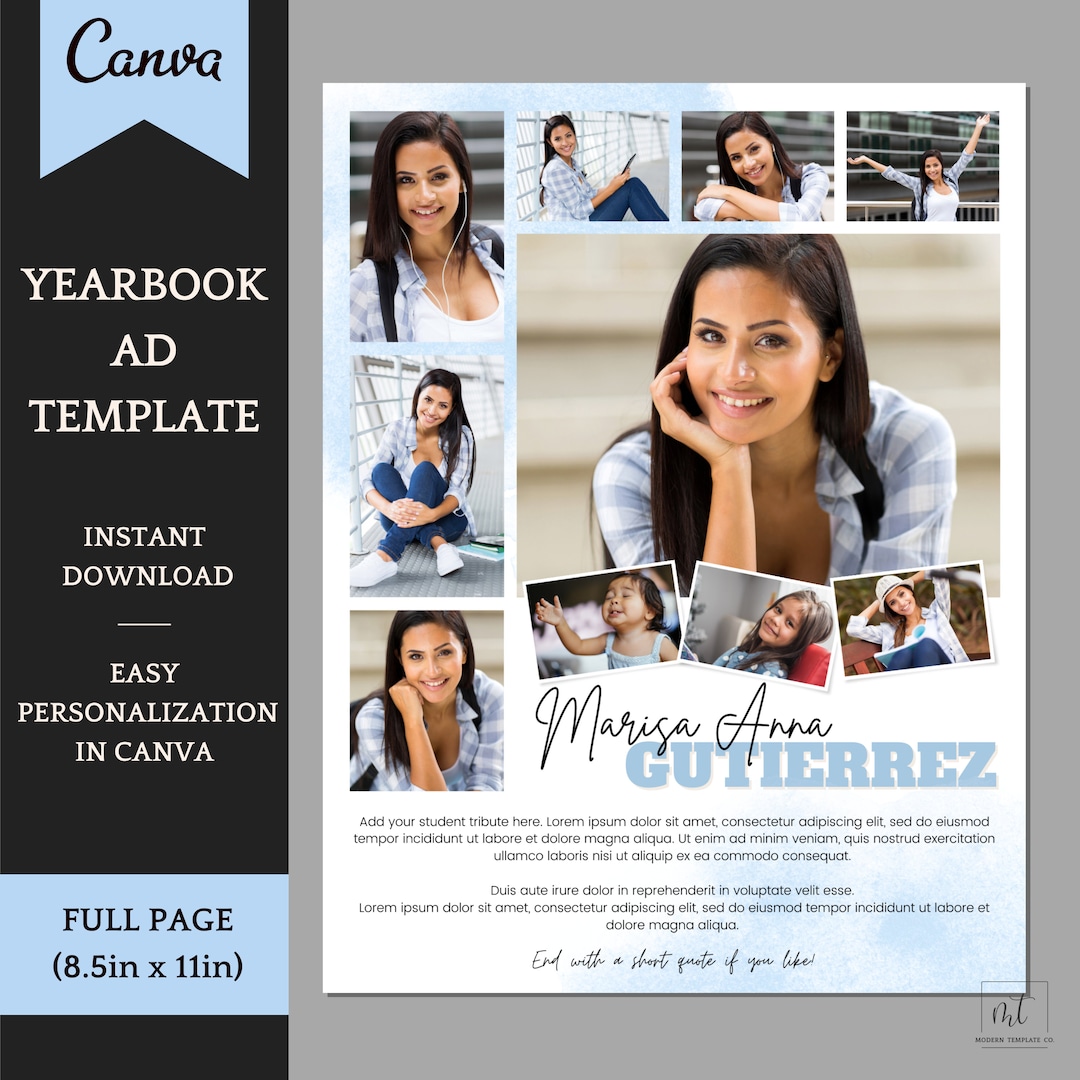 Senior Yearbook Ad Template for Boys and Girls - Editable Full Page ...