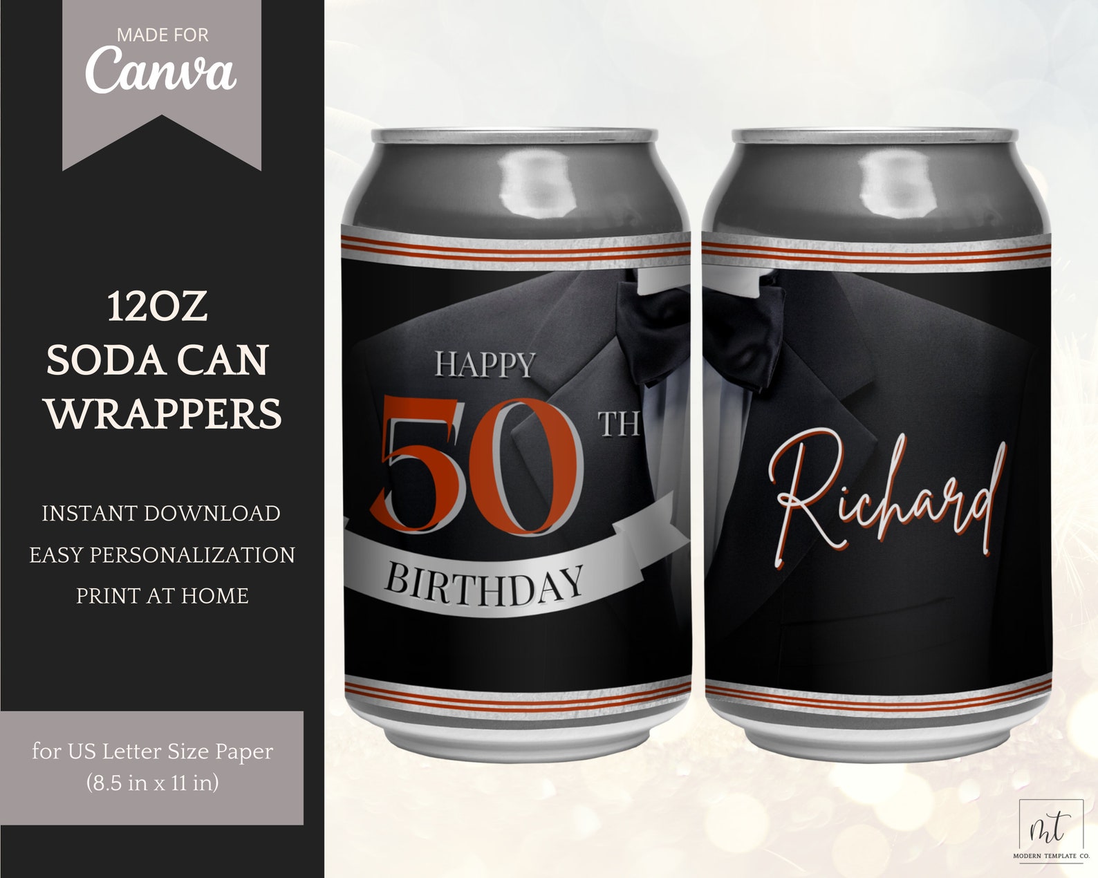 Soda Can Template / Beer Can Wrap: Tuxedo Gentleman Labels for 12oz ...