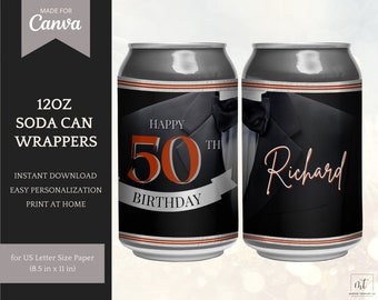 Soda Can Template / Beer Can Wrap: Elegant Gold Glitter Labels for 12oz ...