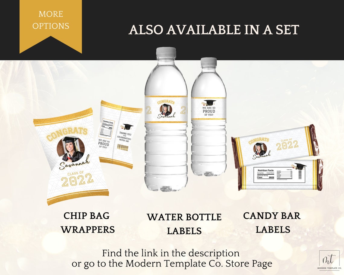 Water Bottle Label Template - Editable, Graduation Party, Class of 2022 ...