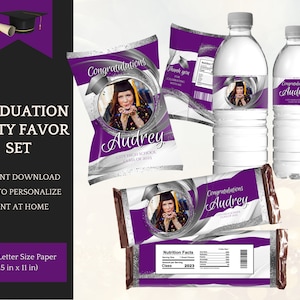 Purple Graduation Decorations Bundle, Chip Bag Template, Candy & Water ...