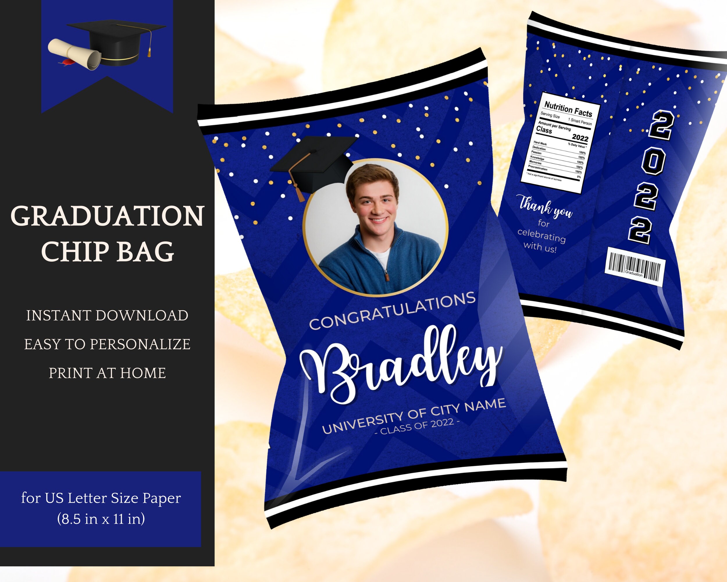 Graduation Decorations Chip Bag Template Candy Bars & Water - Etsy