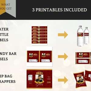 Red Gold/silver Graduation Decorations, Chip Bag Template, Candy, Water ...