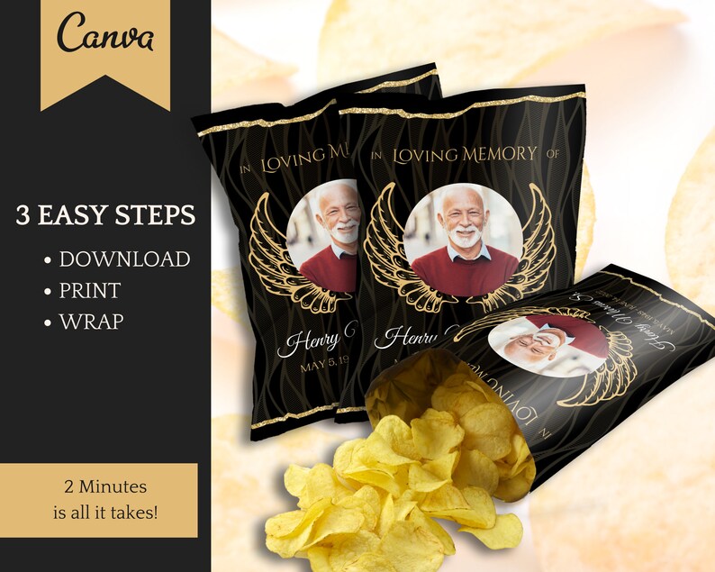 Chip Bag Template for Celebration of Life / Funeral / Memorial, Choose ...
