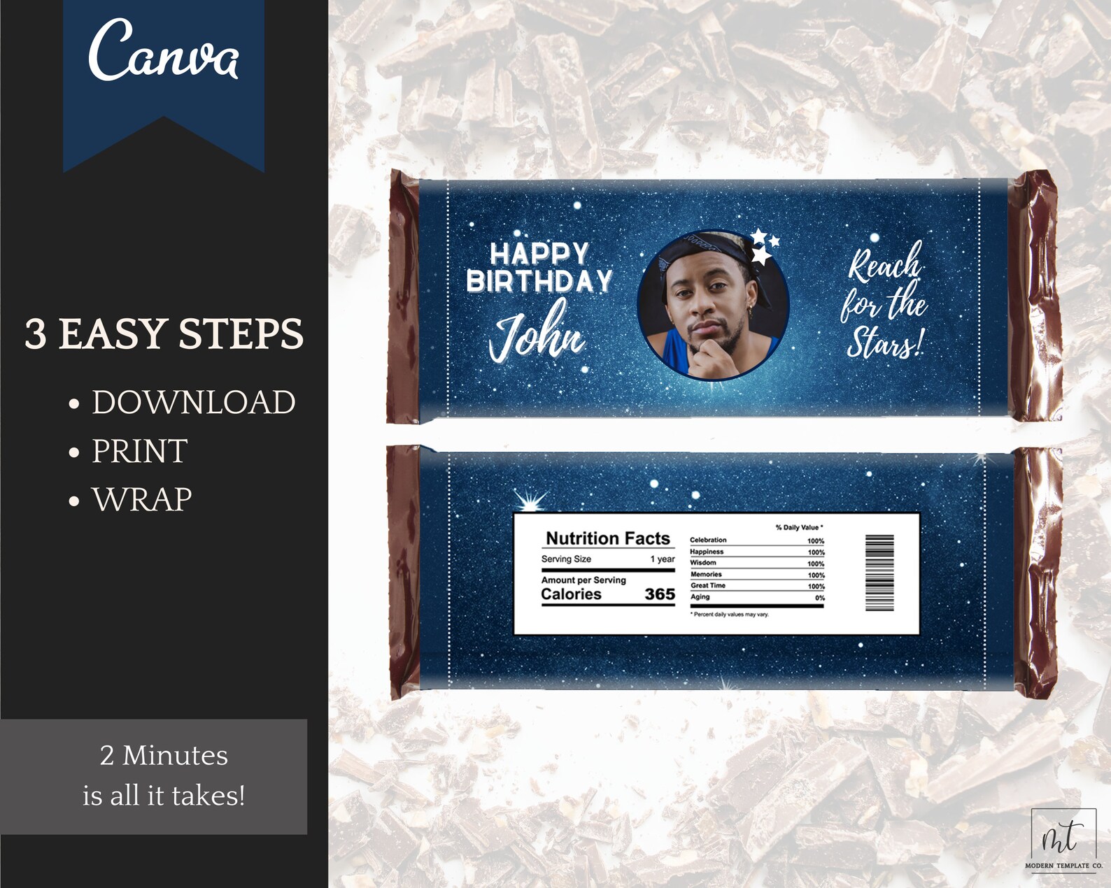 Navy Candy Bar Template Stars, Birthday Decorations for Her/him ...