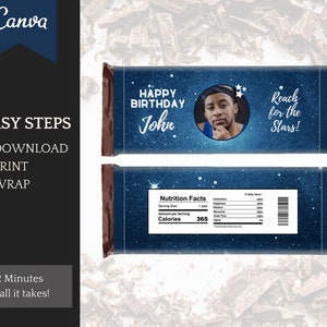 Navy Candy Bar Template Stars, Birthday Decorations for Her/him ...