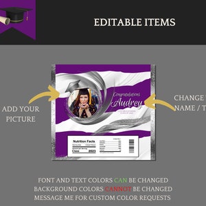Purple Graduation Decorations Bundle, Chip Bag Template, Candy & Water ...