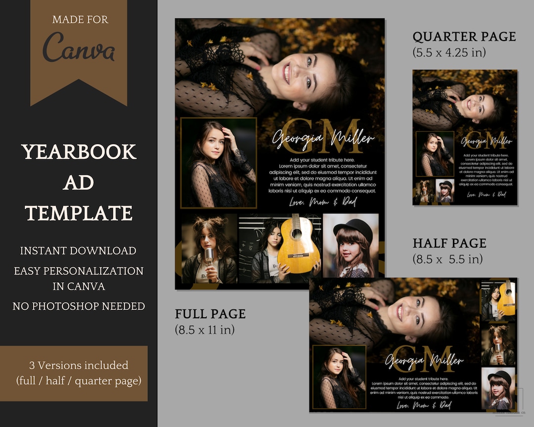 Senior Yearbook Ad Template / Graduation Announcement in Dark - Etsy