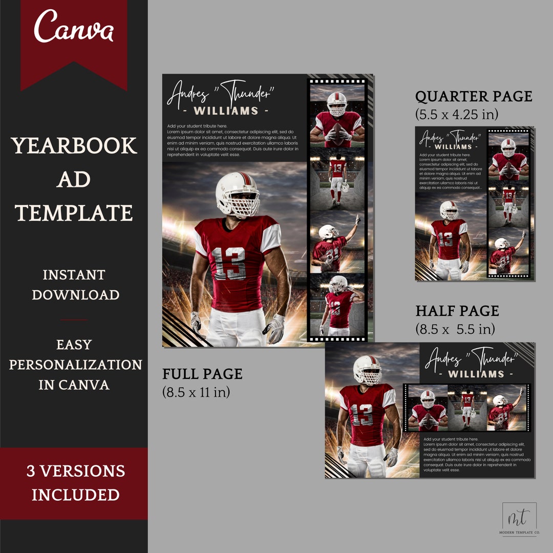 Senior Yearbook Ad Template - Dark Sports / Athletes Theme - Full ...