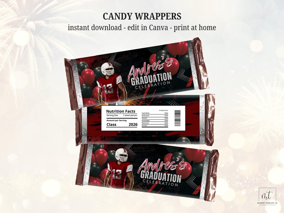 Graduation or Birthday Candy Wrapper Template, Modern Red/black Design ...