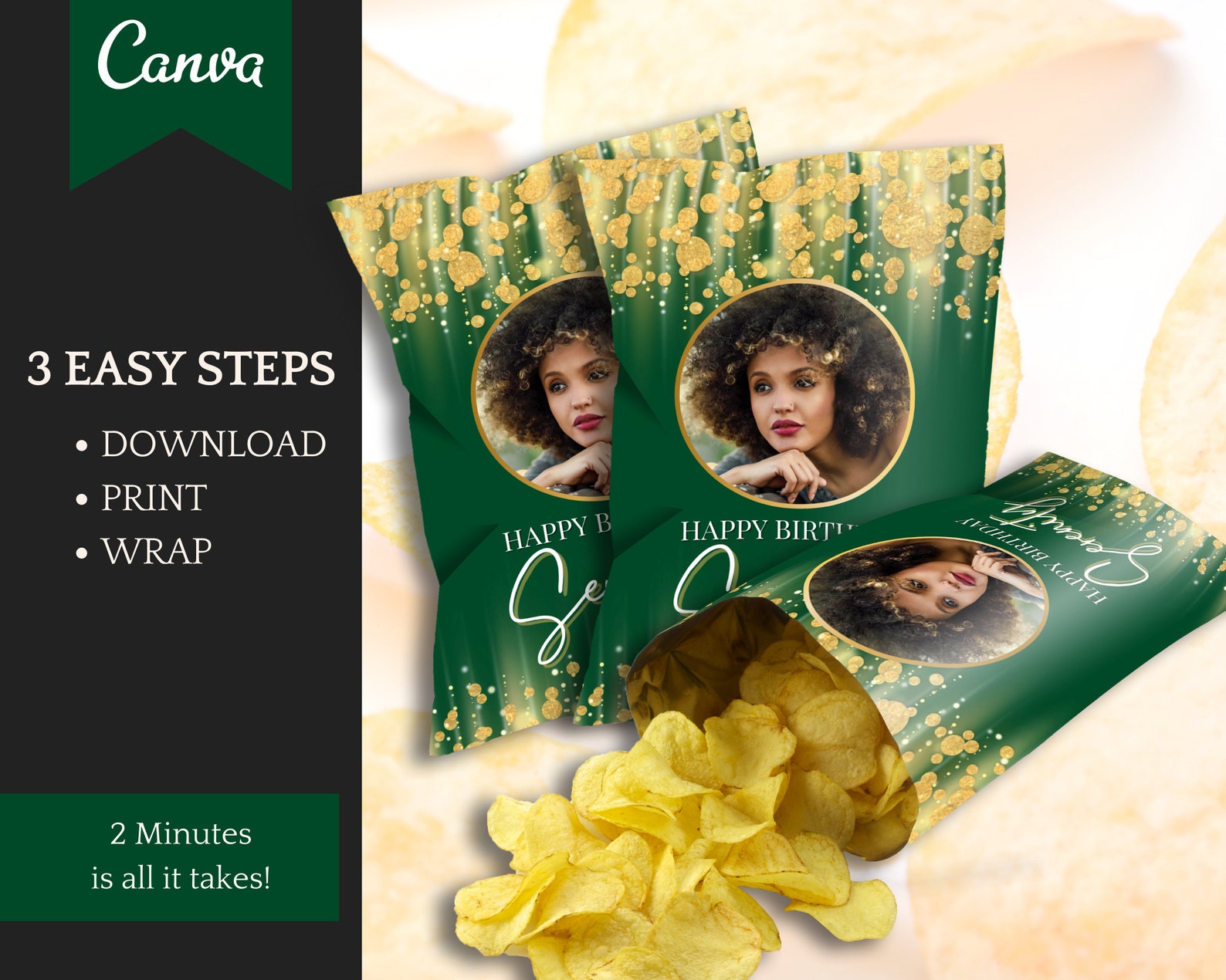 Birthday Chip Bag Template Elegant Customizable Party - Etsy