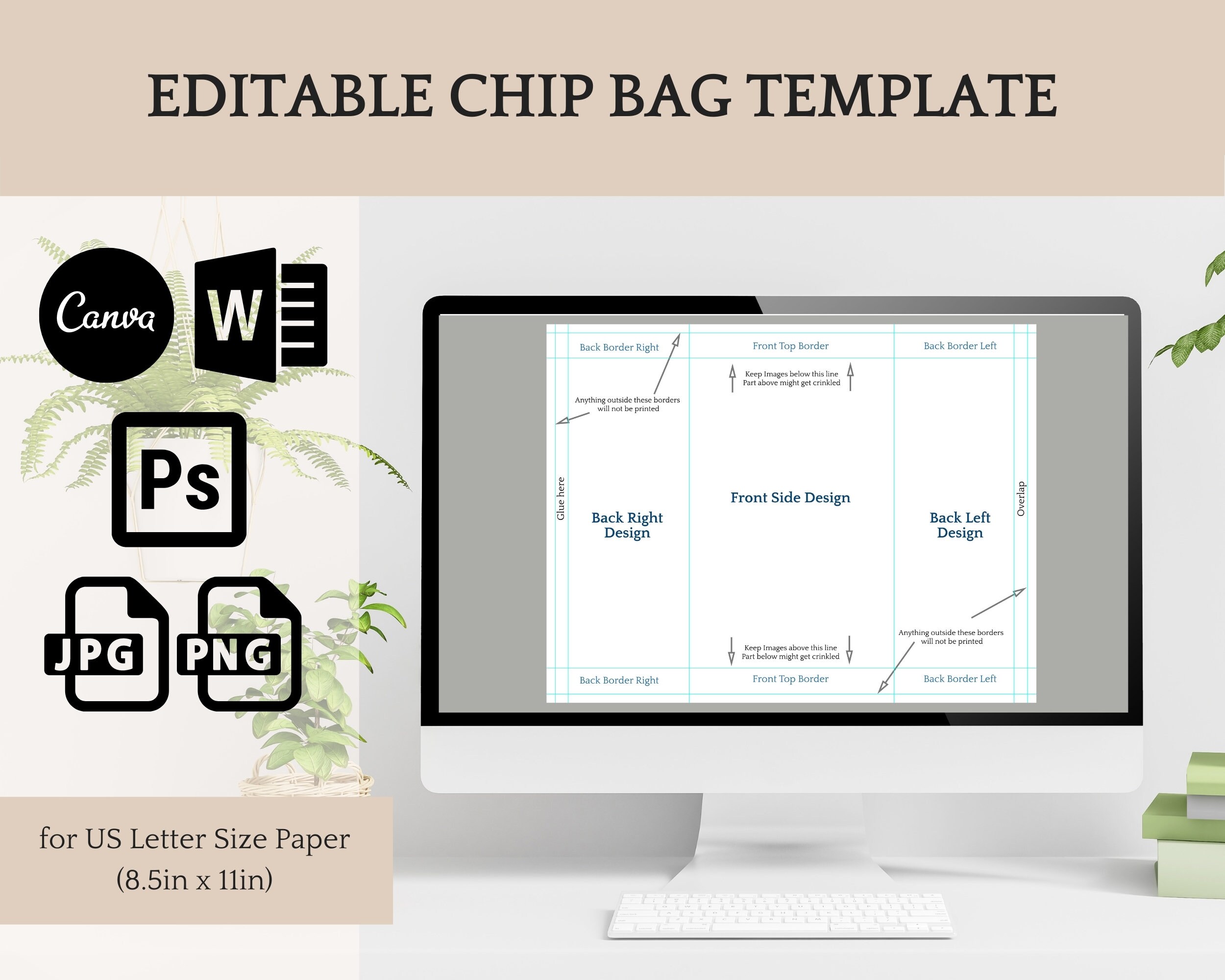 Chip Bag Template Blank Printable Chip Bag Template to | Etsy