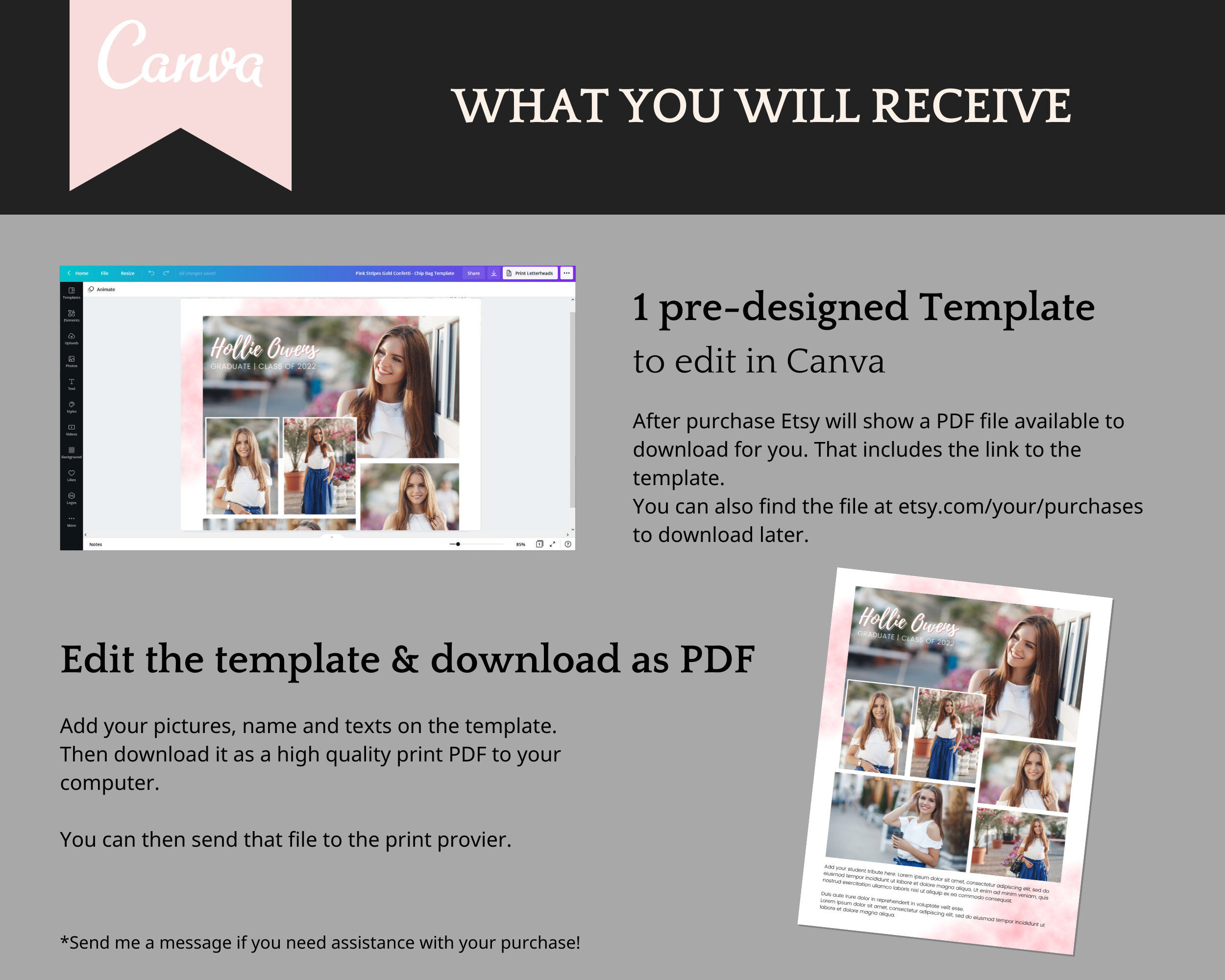 Senior Yearbook Ad Template - Editable Full Page Magazine Template With ...