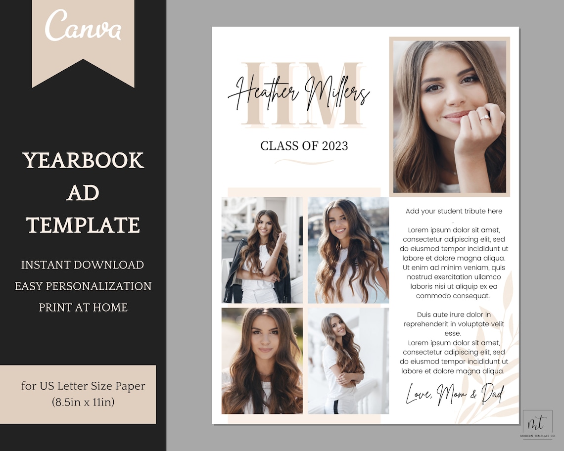 Senior Yearbook Ad Template Elegant Full Page Graduation - Etsy