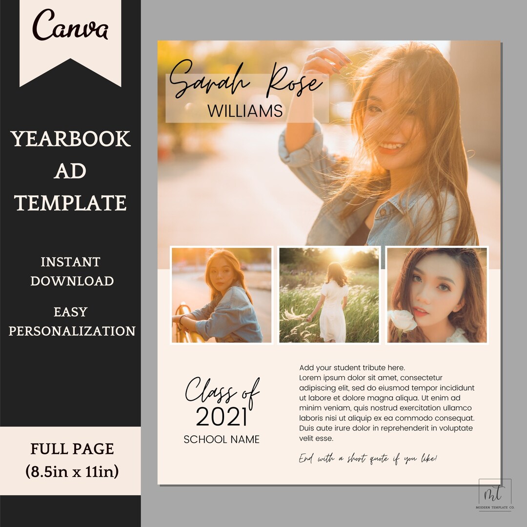 Yearbook Ad Template - Editable Full Page Template With 4 Pic Collage ...