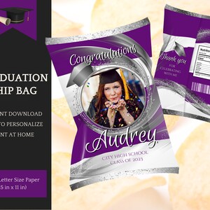 Purple Graduation Decorations Bundle, Chip Bag Template, Candy & Water ...