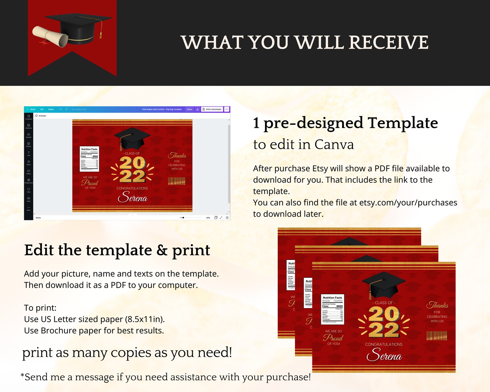 Chip Bag Template Editable Graduation Party Decorations | Etsy