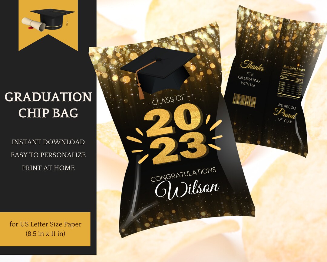 Chip Bag Template - Editable, Graduation Party Decorations, Class of ...